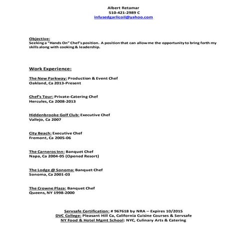 RESUME | DOCX | Dining Out | Food & Drink