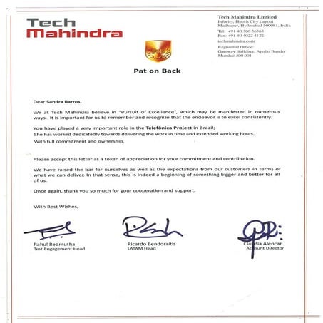 TECH MAHINDRA - Excellence Performance Recognition | PDF