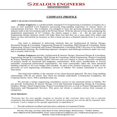 Zealous Engineers Company Profile - 2016 | PDF