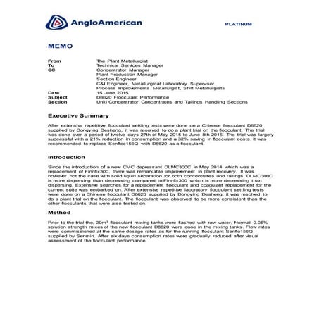 Memo Flocculant Performance | DOCX