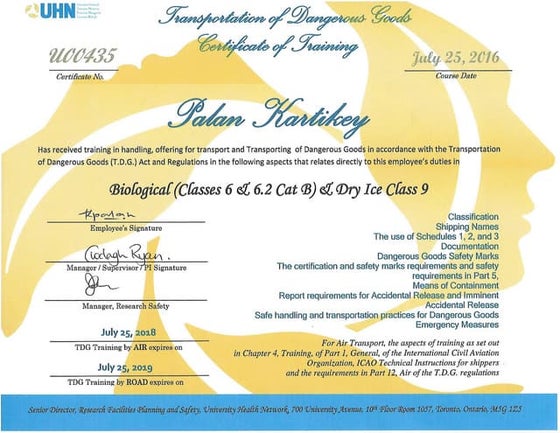 UHN Transportation of Dangerous Goods - Training Certificate | PPT