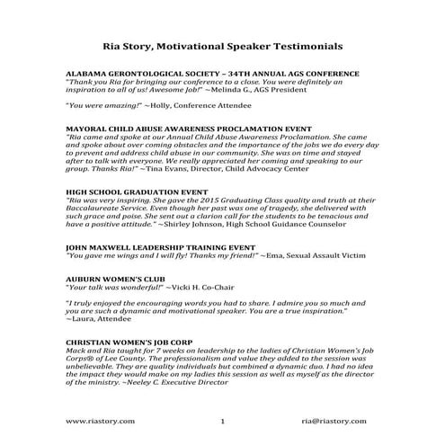 Ria Story Testimonials | PDF