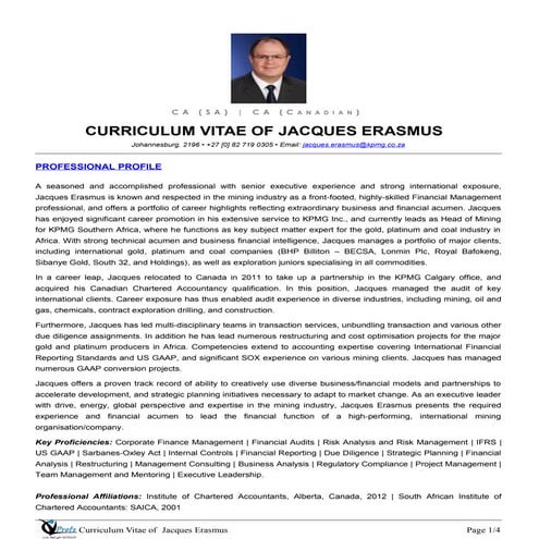 Final - Professional CV of Jacques Erasmus | DOC