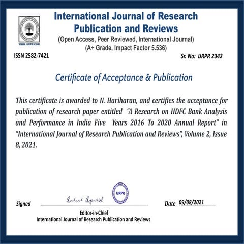 A Research on HDFC Bank Analysis and Performance in India Five Years ...