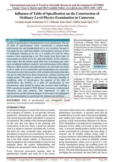 Table of specification | PPTX