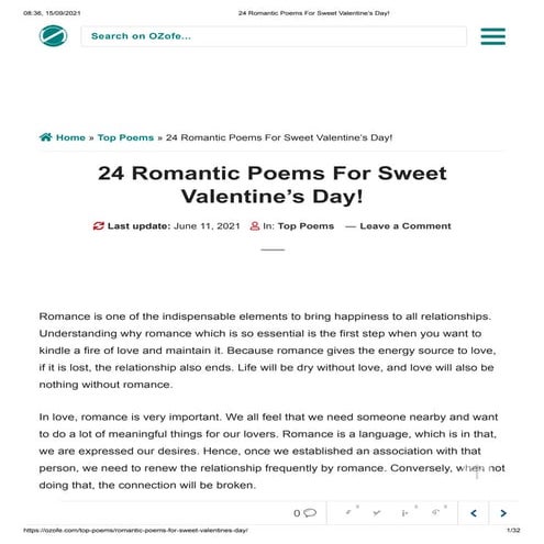 24 Romantic Poems For Sweet Valentine’s Day! | PDF