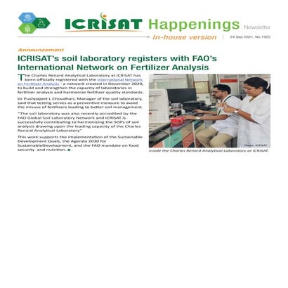 ICRISAT’s soil laboratory registers with FAO’s International Network on ...