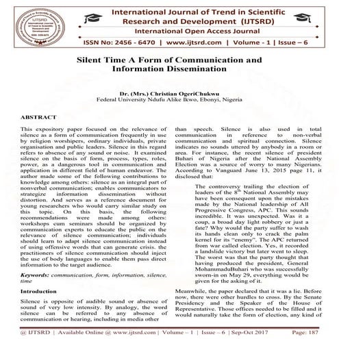 Silent Time: A Form of Communication and Information Dissemination | PDF