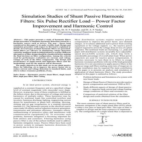 Simulation Studies of Shunt Passive Harmonic Filters: Six Pulse Rectifier Load – Power Factor ...