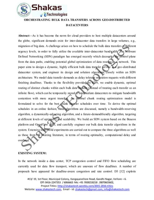 Orchestrating Bulk Data Transfers Across Geo Distributed Datacenters Pdf