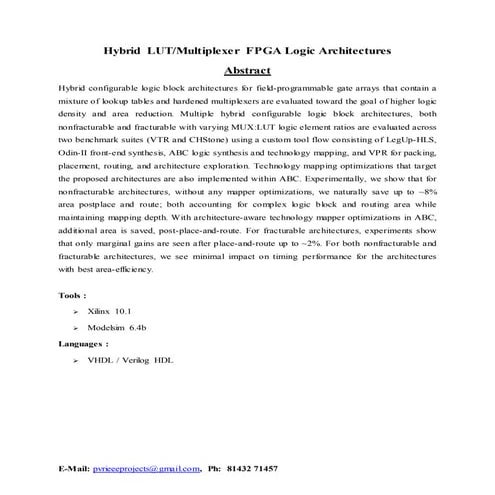 Hybrid Lutmultiplexer Fpga Logic Architectures Docx Programming