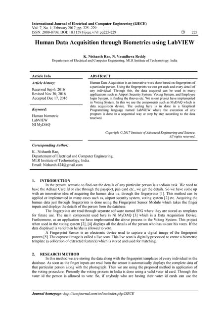 Human Data Acquisition Through Biometrics Using Labview Pdf