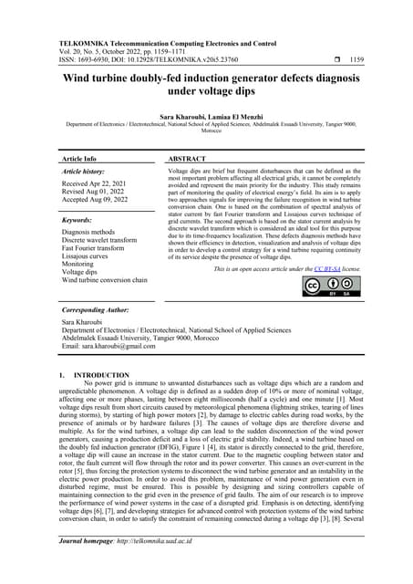 Wind Turbine Doubly Fed Induction Generator Defects Diagnosis Under Voltage Dips Pdf