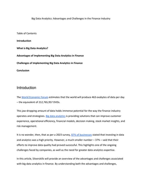 Exploring the Impact of Data science In finance | PPT