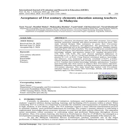 Acceptance of 21st century elements education among teachers in ...