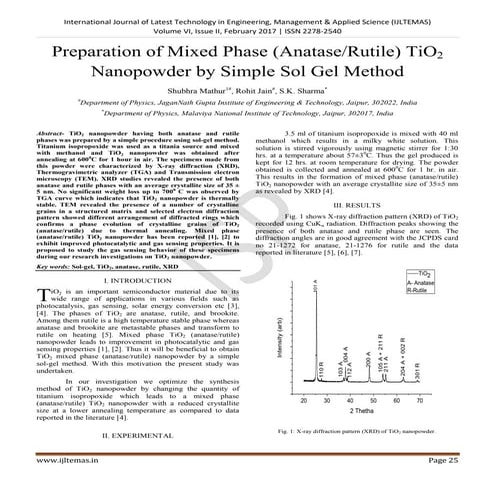 Preparation of Mixed Phase (Anatase/Rutile) TiO2 Nanopowder by Simple Sol Gel Method | PDF