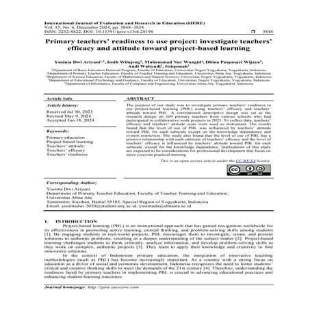 Primary teachers’ readiness to use project: investigate teachers’ efficacy and attitude toward ...