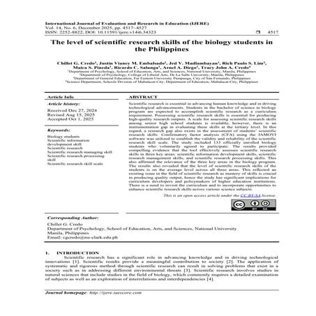 The level of scientific research skills of the biology students in the ...