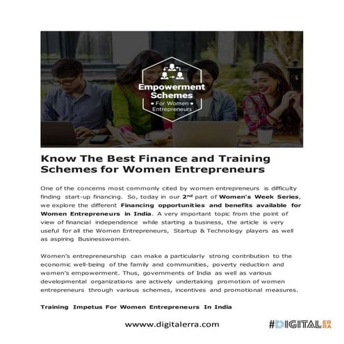 Know the best finance and training schemes for women entrepreneurs | PDF