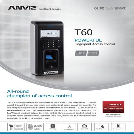 Controlador de Acceso - Anviz T60 | PDF | Computer Peripherals | Computing