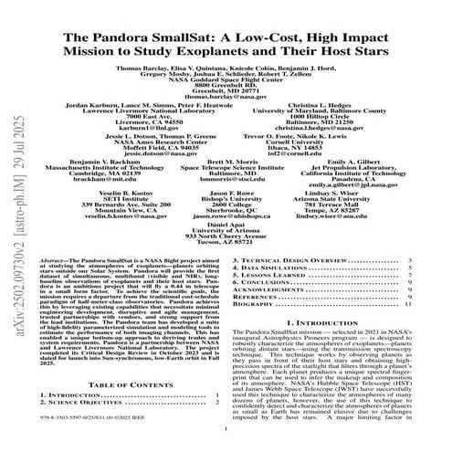 The Pandora SmallSat: A Low-Cost, High Impact Mission to Study ...