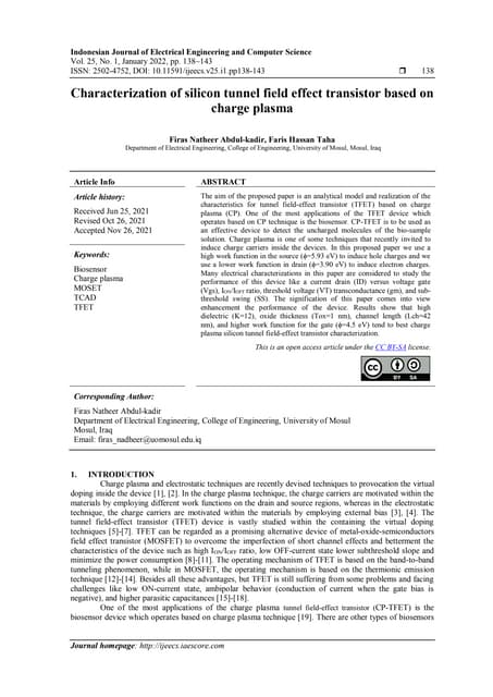 Analytical Modeling of Tunneling Field Effect Transistor (TFET) | PDF | Chemistry | Science