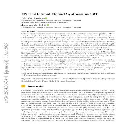 Title: CNOT-Optimal Clifford Synthesis as SAT | PDF