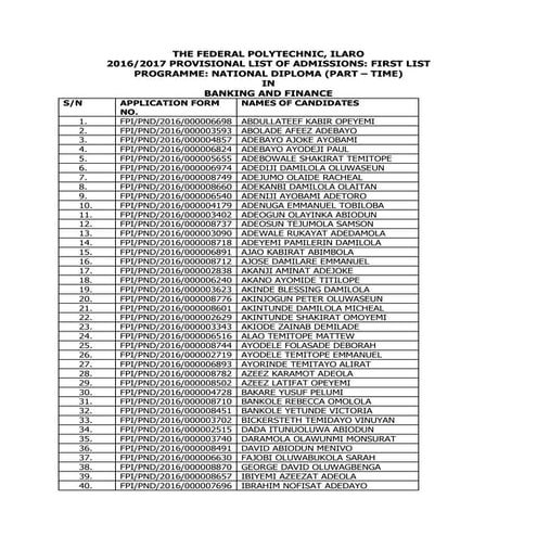 fed poly ilaro admission part time 2016 2017 www.alluniversitynews.com