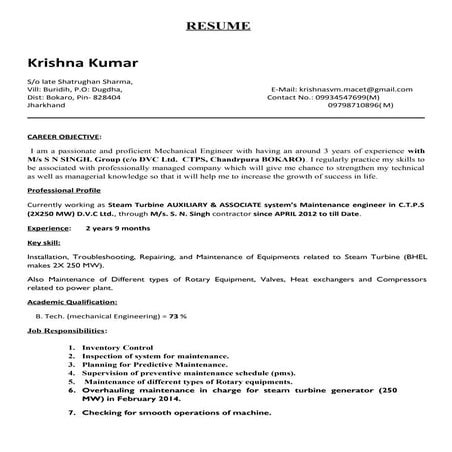 Krishna Kumar Resume | DOC