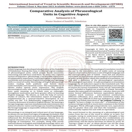 Comparative Analysis of Phraseological Units in Cognitive Aspect | PDF