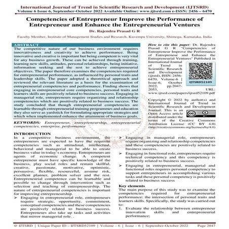 Competencies of Entrepreneur Improve the Performance of Entrepreneur ...