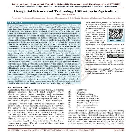 Geospatial Science and Technology Utilization in Agriculture | PDF
