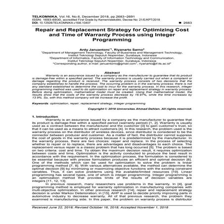 Repair and Replacement Strategy for Optimizing Cost and Time of ...
