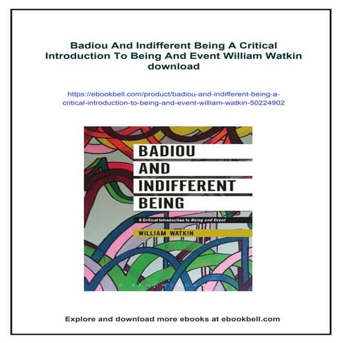 Badiou And Indifferent Being A Critical Introduction To Being And Event ...