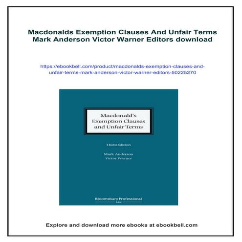 Macdonalds Exemption Clauses And Unfair Terms Mark Anderson Victor Warner Editors | PDF