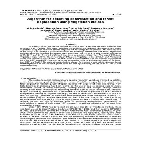 Algorithm for detecting deforestation and forest degradation using vegetation indices | PDF
