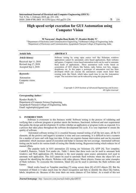 High Speed Script Execution For Gui Automation Using Computer Vision Pdf