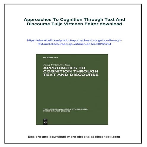 Approaches To Cognition Through Text And Discourse Tuija Virtanen ...
