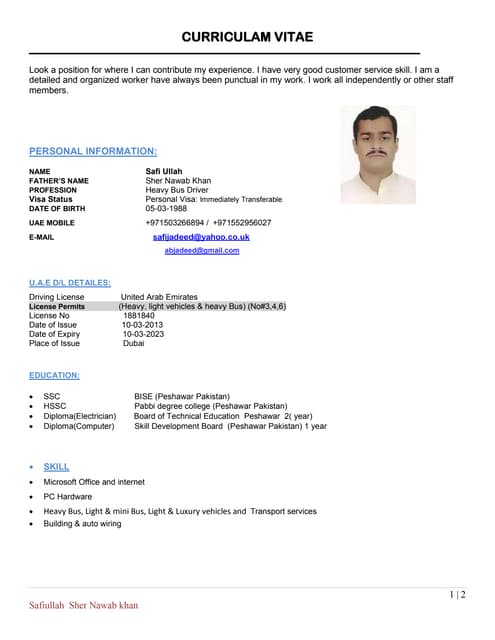 resume of LTV driver who is seeking a job | PDF