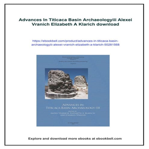 Advances In Titicaca Basin Archaeologyiii Alexei Vranich Elizabeth A ...