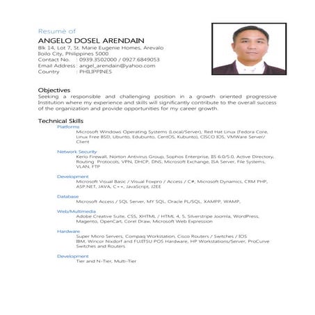 Resume of Angelo Dosel Arendain | PDF