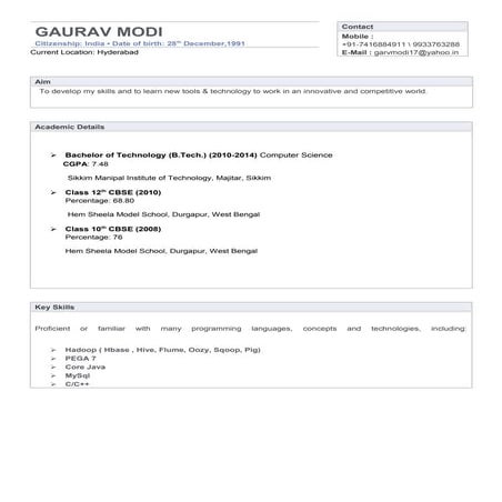 Resume_Gaurav | DOC | Programming Languages | Computing