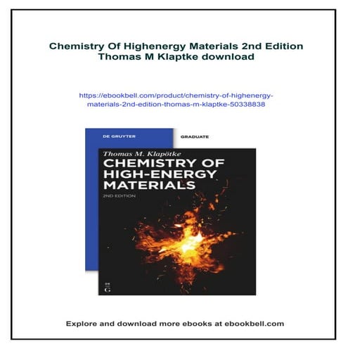 Chemistry Of Highenergy Materials 2nd Edition Thomas M Klaptke | PDF