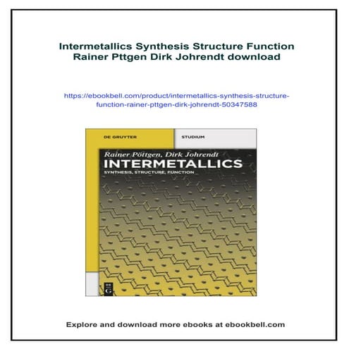 Intermetallics Synthesis Structure Function Rainer Pttgen Dirk Johrendt | PDF
