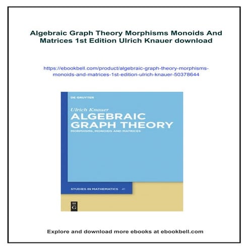 Algebraic Graph Theory Morphisms Monoids And Matrices 1st Edition Ulrich Knauer | PDF