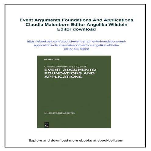 Event Arguments Foundations And Applications Claudia Maienborn Editor Angelika Wllstein Editor | PDF