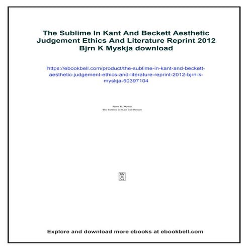 The Sublime In Kant And Beckett Aesthetic Judgement Ethics And Literature Reprint 2012 Bjrn K ...