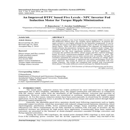 An Improved Dtfc Based Five Levels Npc Inverter Fed Induction Motor