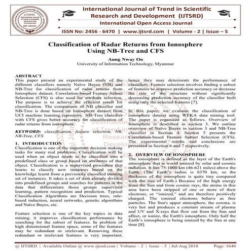 Classification of Radar Returns from Ionosphere Using NB-Tree and CFS | PDF
