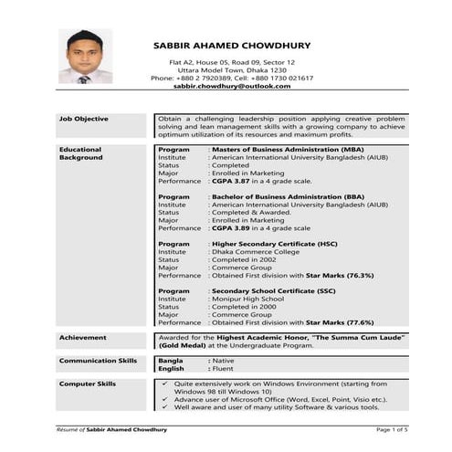 Resume Sabbir Ahamed_160930 | PDF